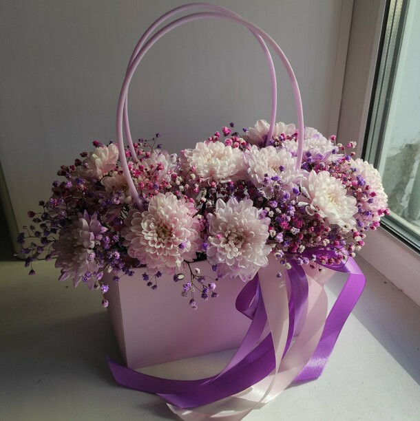 жемчужинка сумочка из хризантем с гипсофилой, артикул F1265327 - 4400 ...